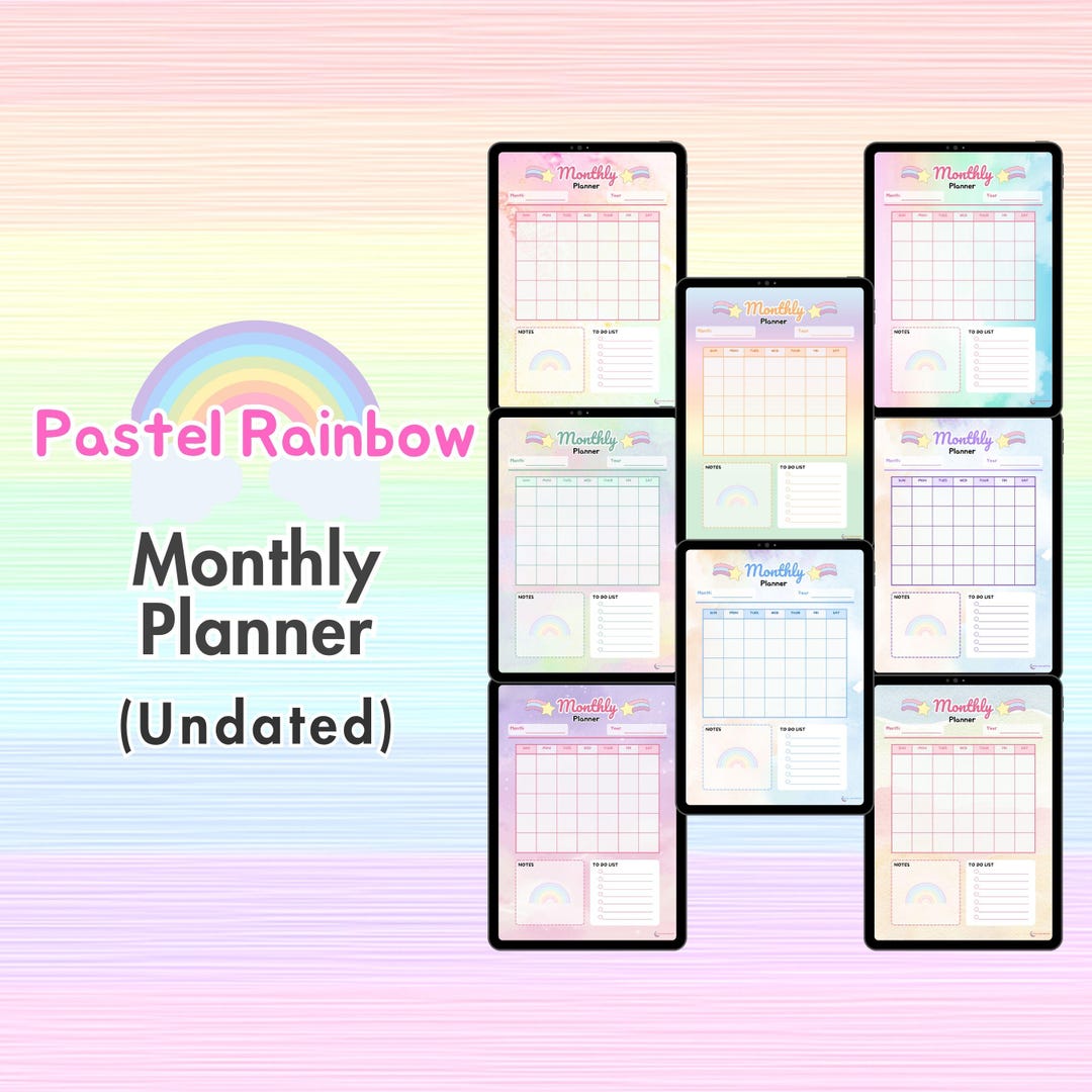 Pastel Rainbow Monthly Planner | Kawaii Organizer A4 A5 USL (digital ...
