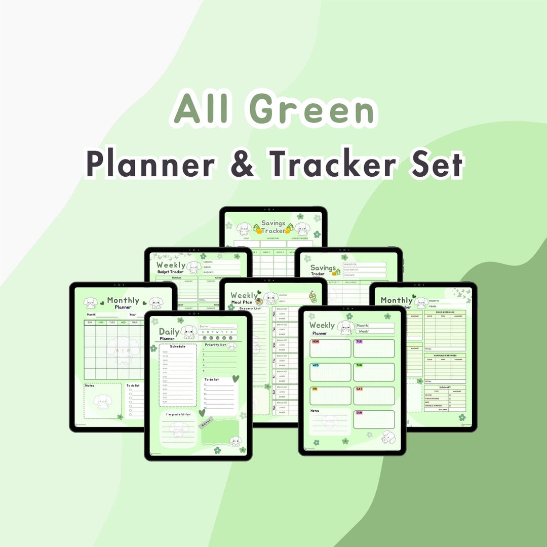 Pastel Green Digital Planner Set: Daily, Weekly, Monthly, Meal, Savings ...