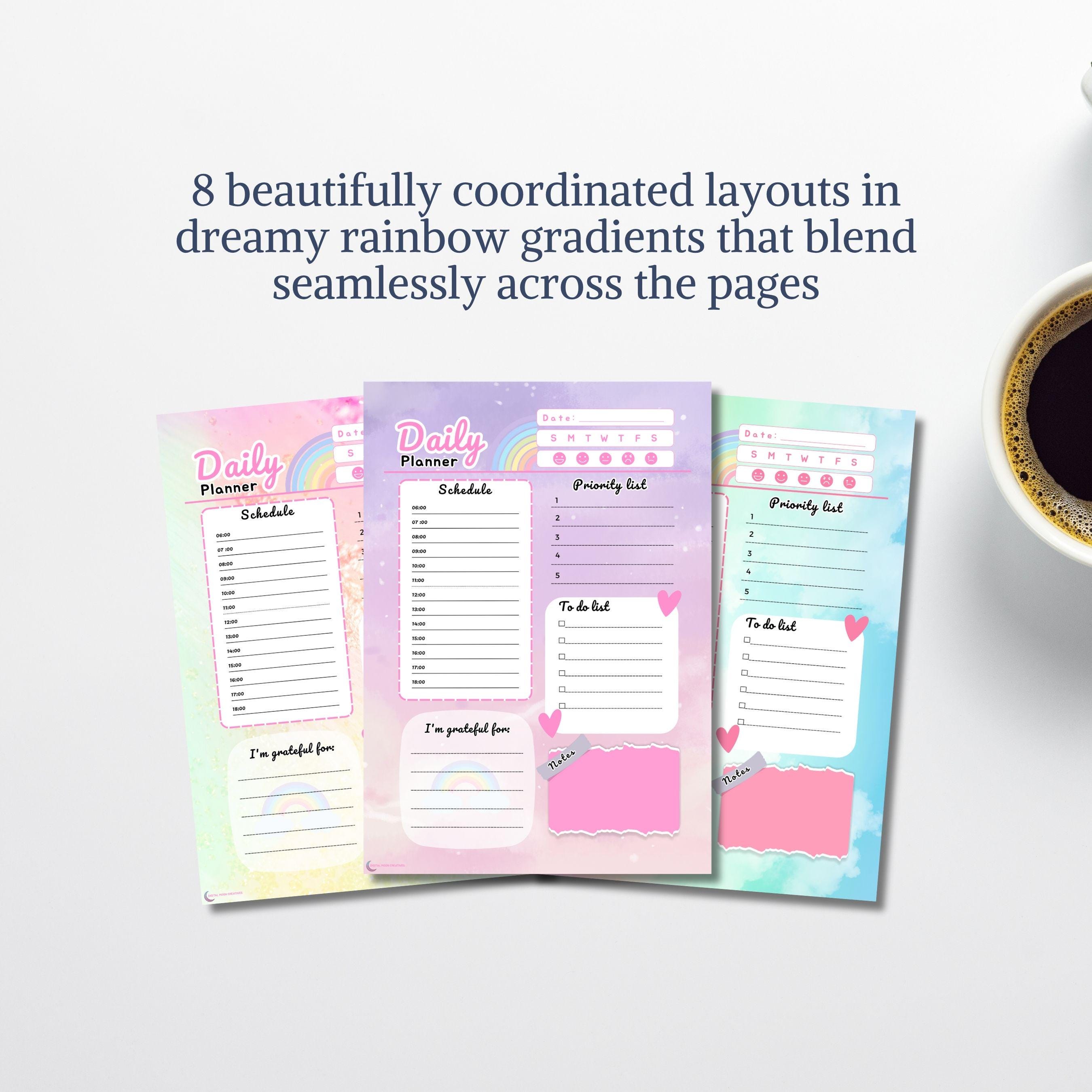 Pastel Rainbow Daily Planner | Kawaii Organizer (digital Download) - Etsy