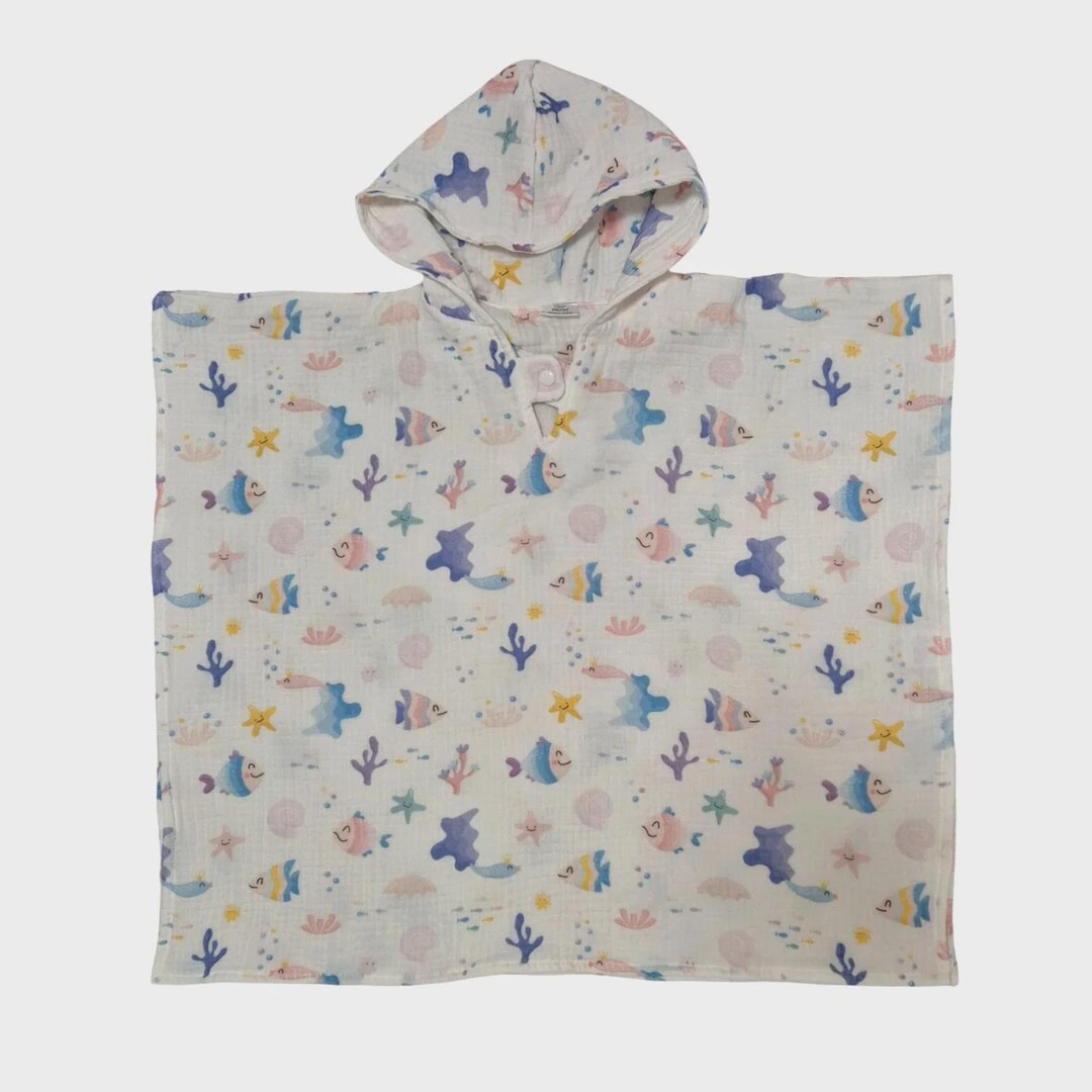 Muslin (organic Cotton) Poncho - Colorful Fish - Etsy