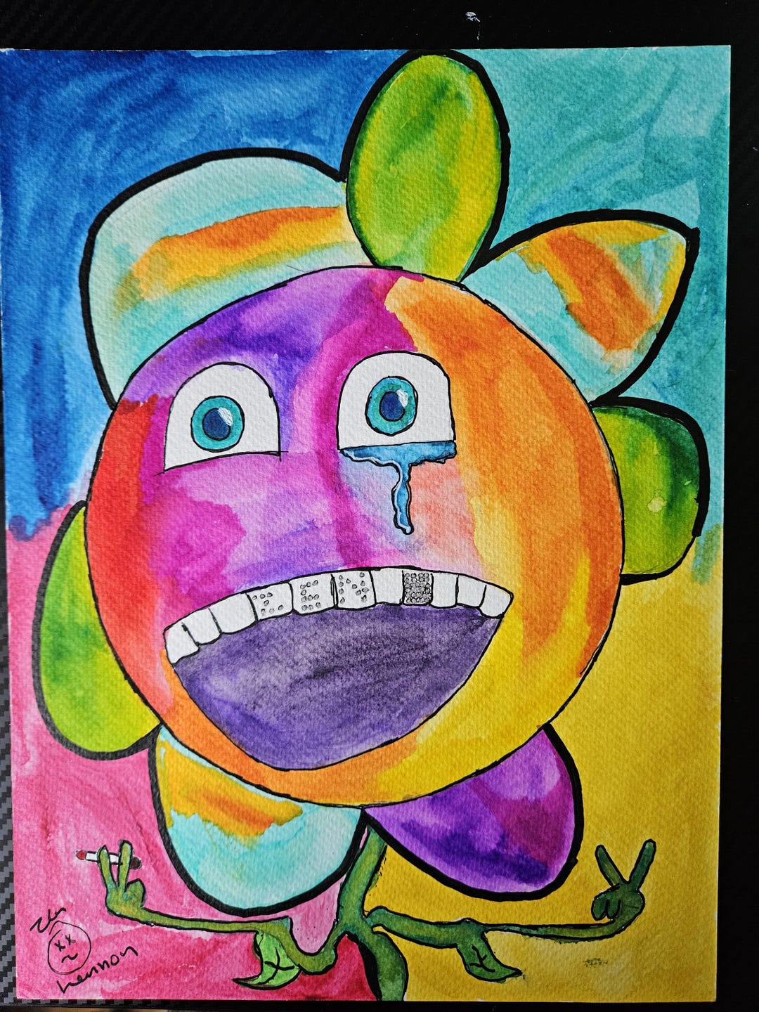 Kaws Inspired Colorful Flower Cartoon ORIGINAL Watercolor Painting ...