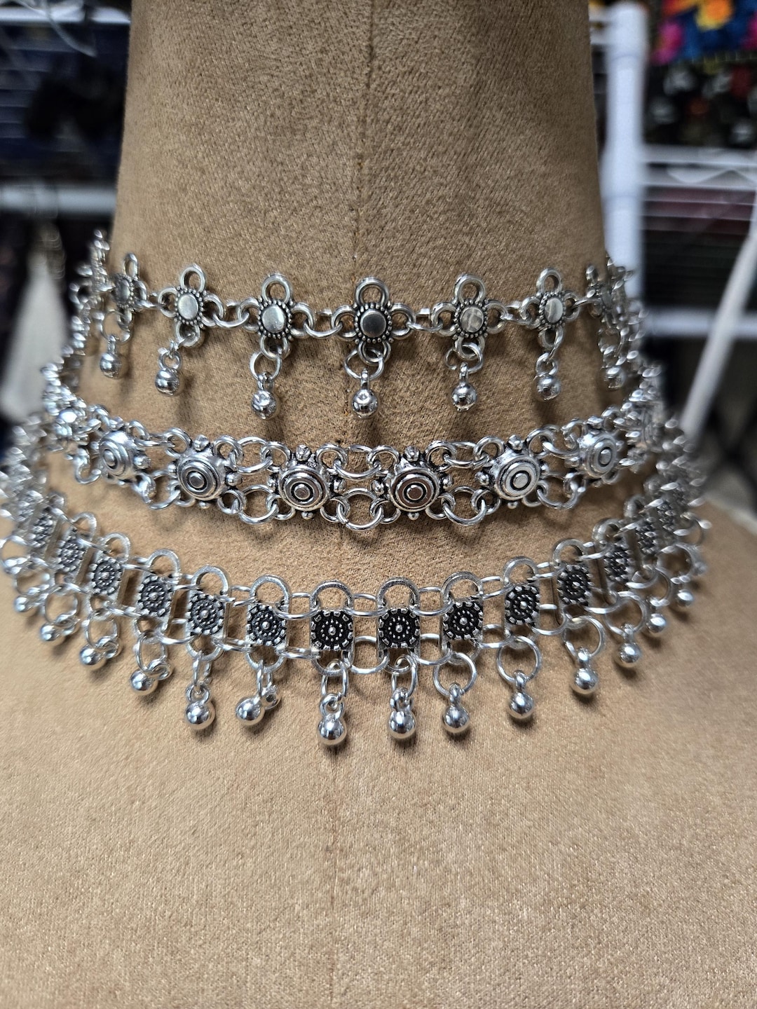 Silver Boho Style Choker Necklaces With Velvet Jewelry Pouch - Etsy