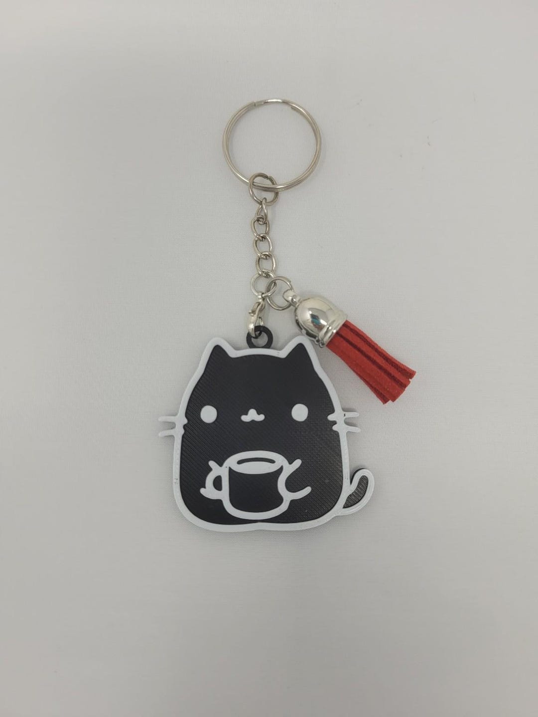 Cat Coffee Lover Keychain – Cozy Kawaii Cat With Mug and Color Tassel ...