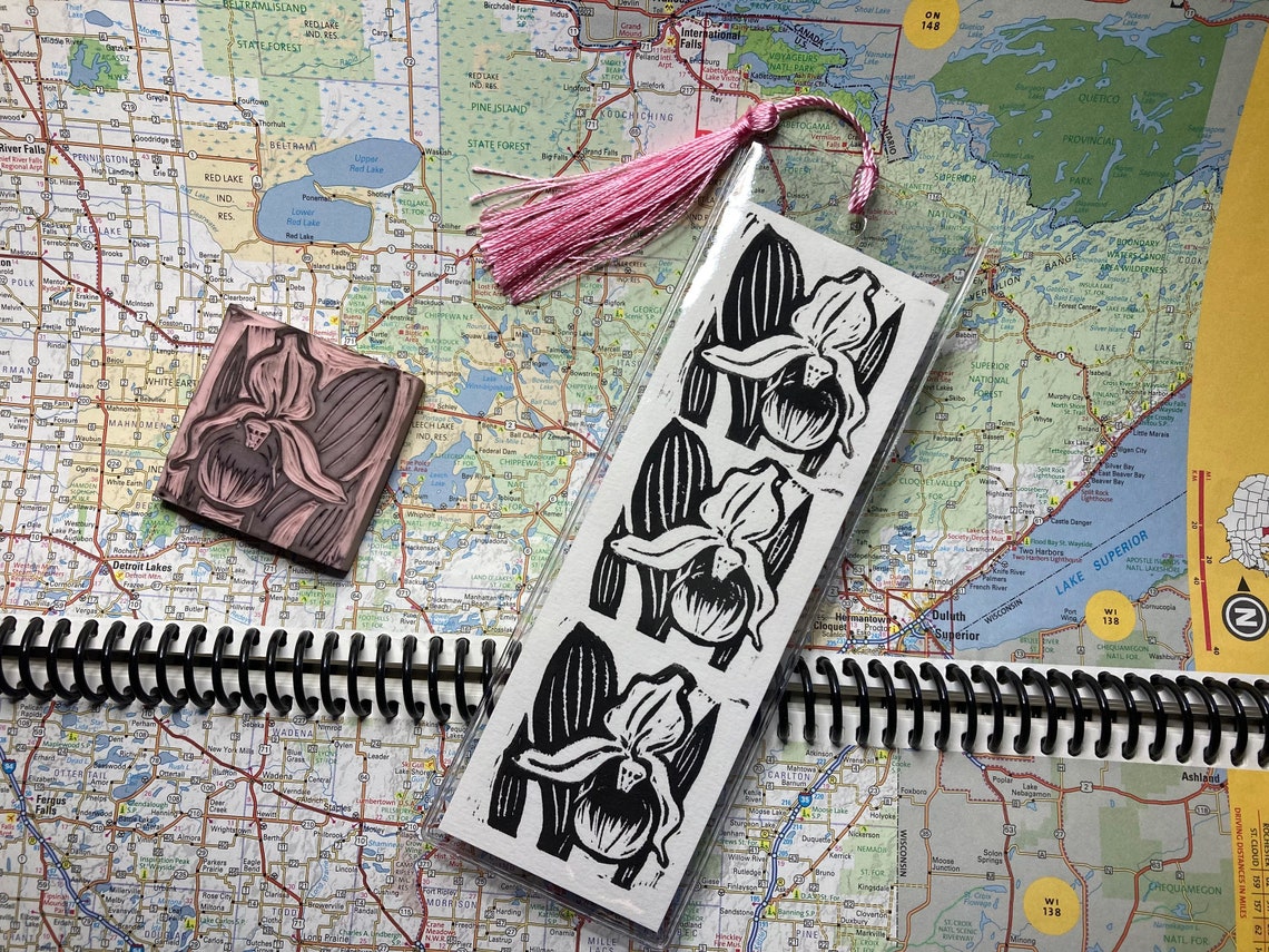 Lady Slipper Minnesota State Flower Linocut Bookmark - Etsy