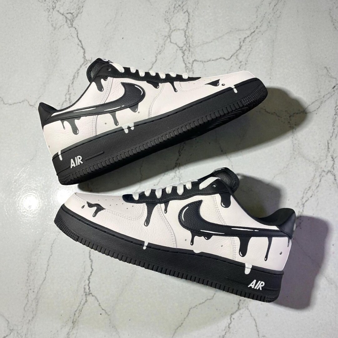 Custom Hand-painted Drip Air Force 1, Personalized Black White Drip AF1 ...