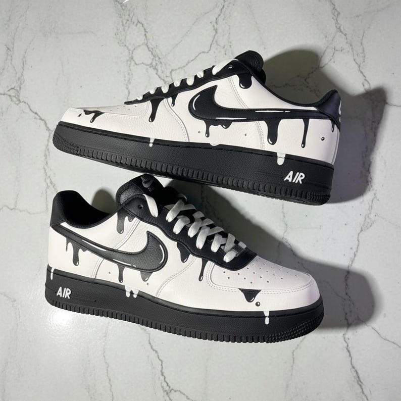 Custom Hand-painted Drip Air Force 1, Personalized Black White Drip AF1 ...