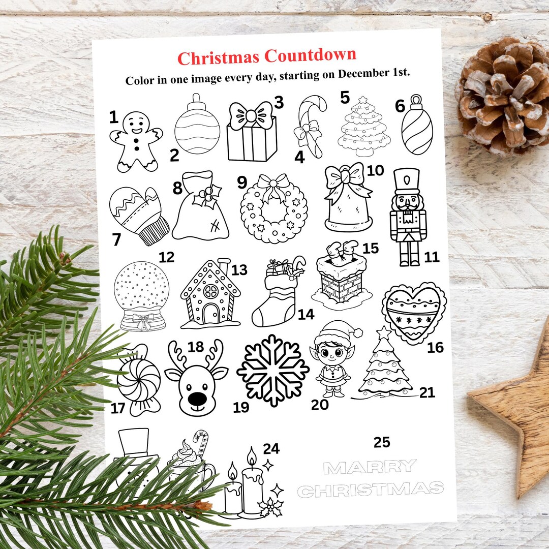 Christmas Countdown Coloring Page Printable Kids Advent Calendar ...