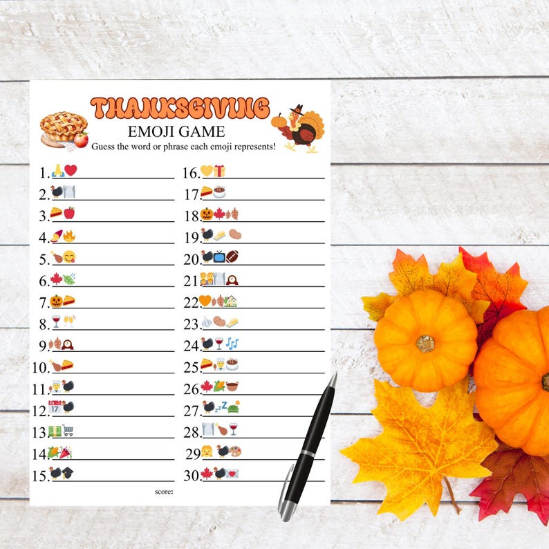 Thanksgiving Emoji Game Printable, Thanksgiving Party Game for Kids ...
