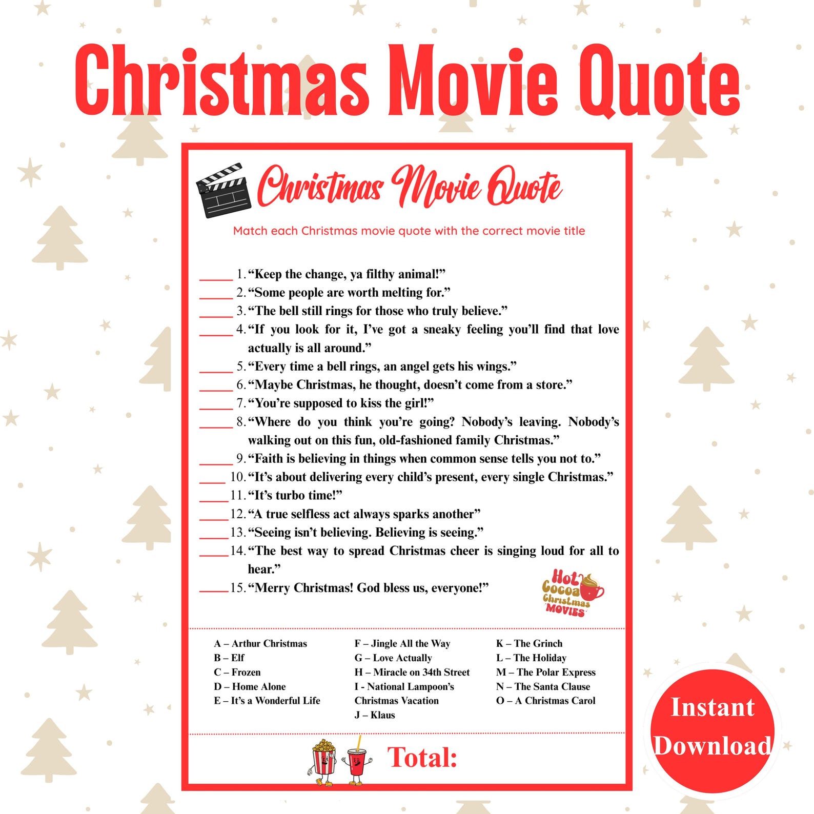Christmas Movie Quote Trivia Game Printable Holiday Party Activities ...
