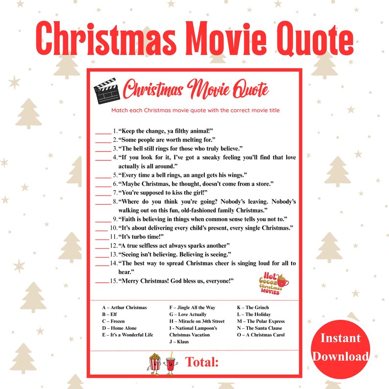 Christmas Movie Quote Trivia Game Printable Holiday Party Activities ...