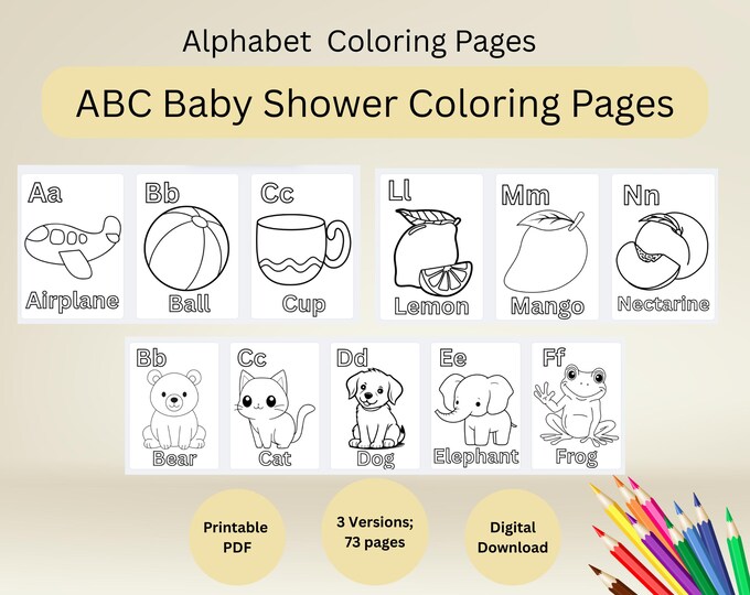 Baby Shower | ABC Book | Alphabet Coloring Pages | Alphabet Poster ...