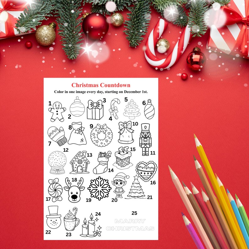 Christmas Countdown Coloring Page Printable Kids Advent Calendar ...