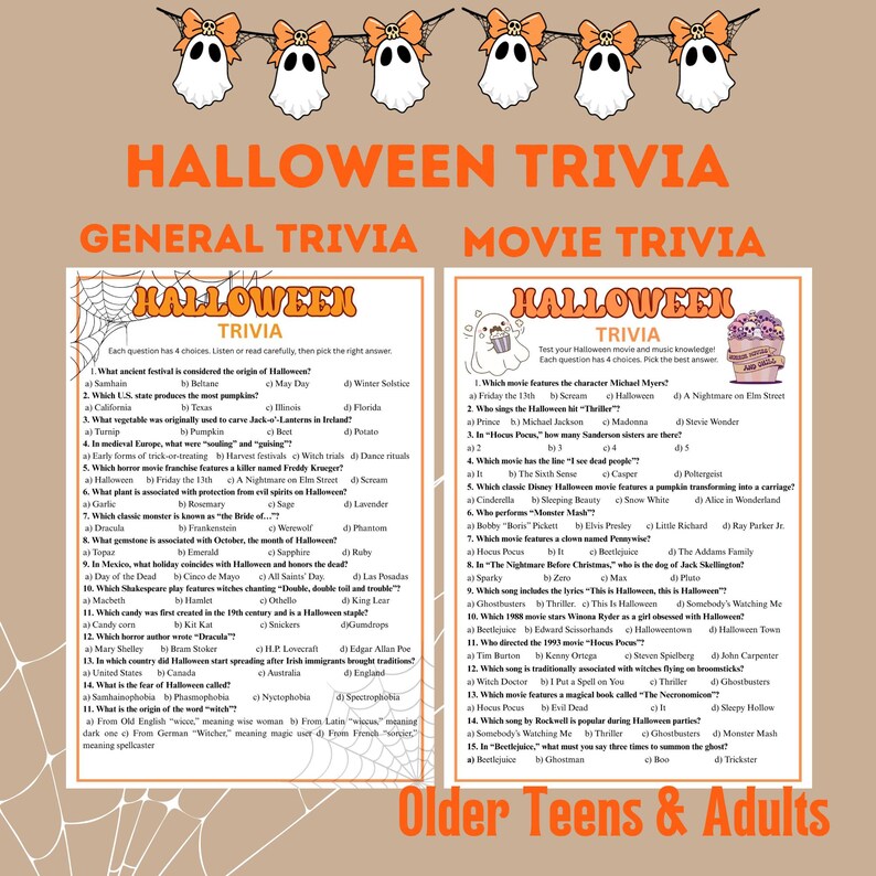 Halloween Trivia Game, Halloween Movie Trivia Game, Adult Halloween ...