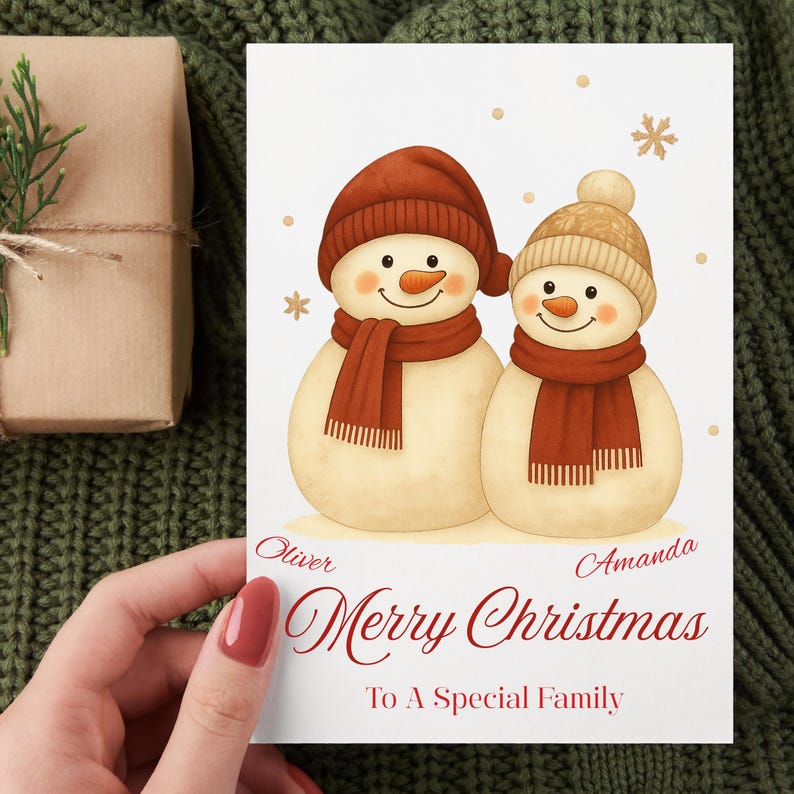 Christmas Card Template,family Snowman Winter Printable Holiday Card ...