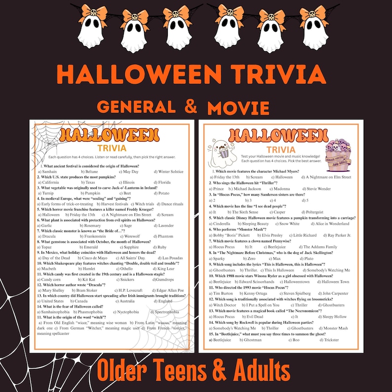 Halloween Trivia Game, Halloween Movie Trivia Game, Adult Halloween ...