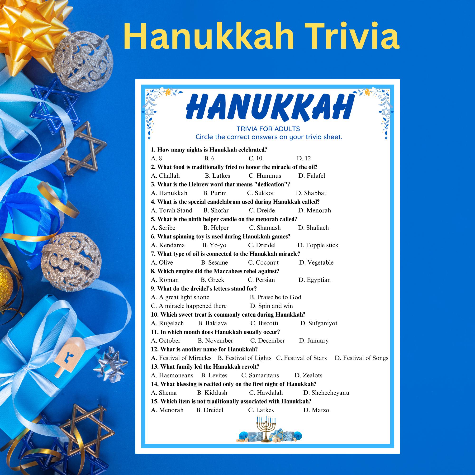 Hanukkah Trivia Game, Festival of Lights Activities, Jewish Holiday ...