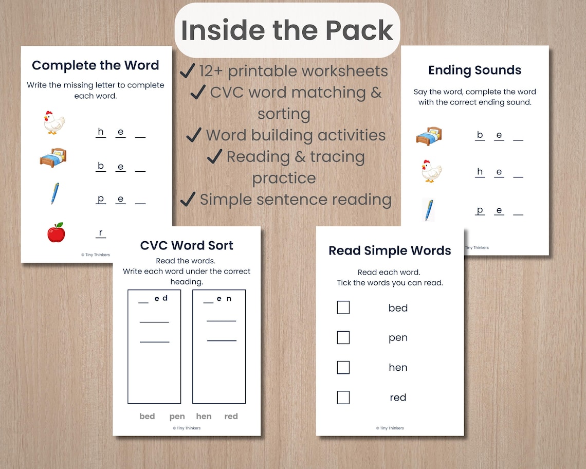 CVC Short Vowel E Worksheets | Phonics Reading Activities | Ages 5–7 ...