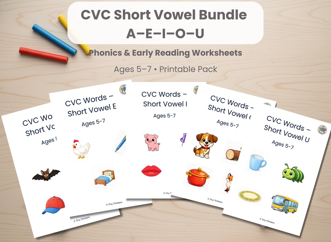 CVC Short Vowel Worksheets Bundle | Phonics Activities A E I O U | KS1 ...