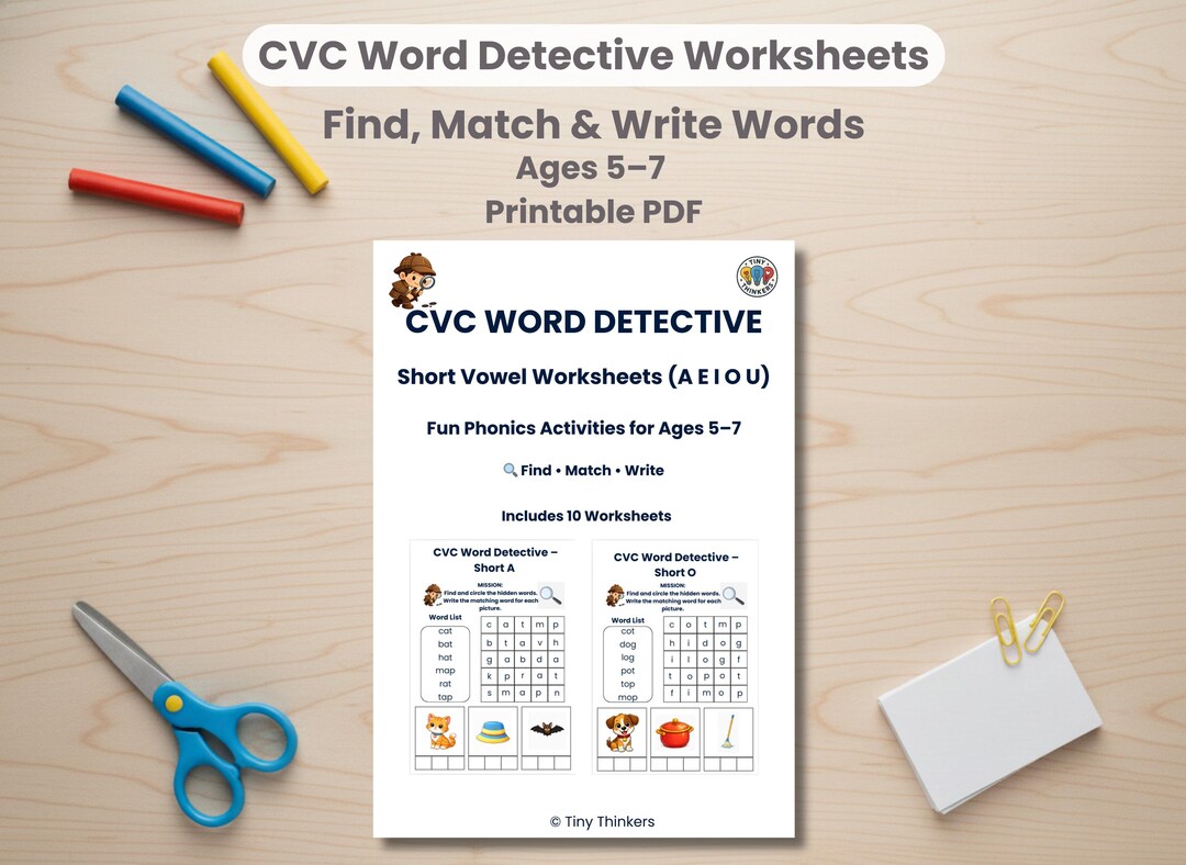 CVC Word Search Worksheets | CVC Word Detective Activity | Short Vowel ...