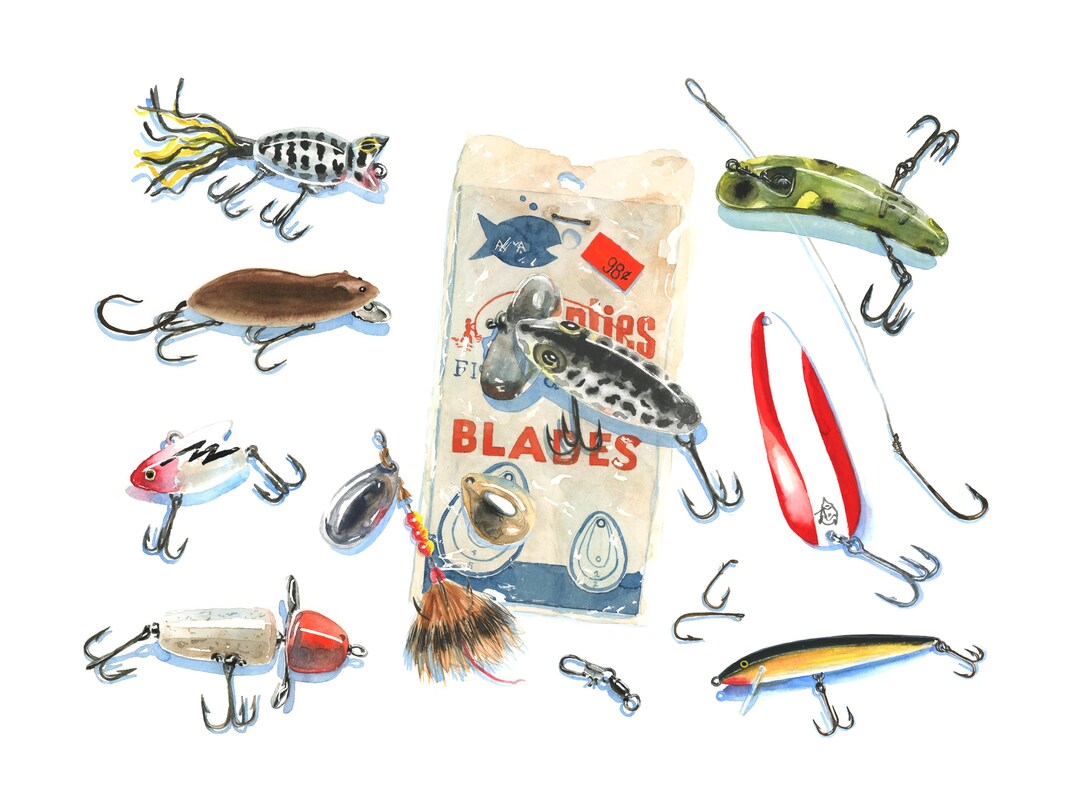 Hand Painted Watercolors of Fishing Lures, Printed With Archival Ink ...