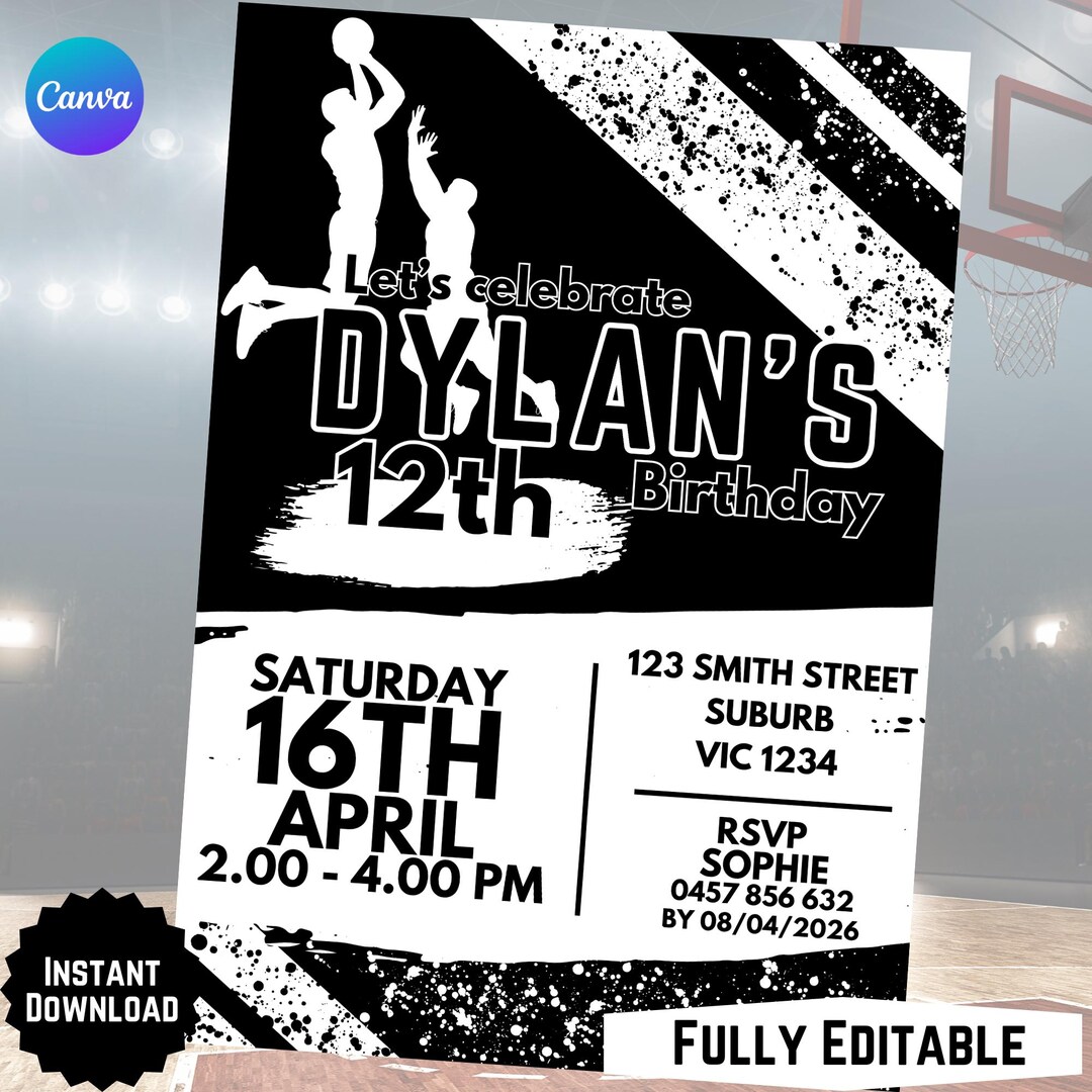 Brooklyn Nets Themed Birthday Invitation | Editable in Canva | Digital ...