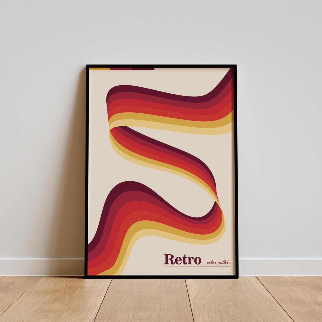 Retro Wall Art – 70s Color Palette Print, Vintage Abstract Waves, Warm ...