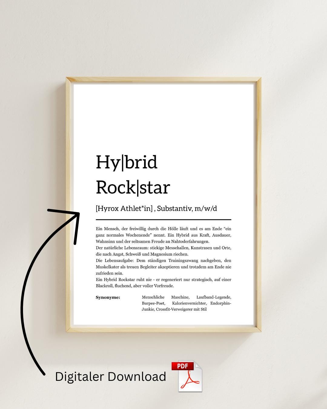 Definition Hybrid Rockstar | Hyrox | Poster | Gift | Sports | Athletes ...