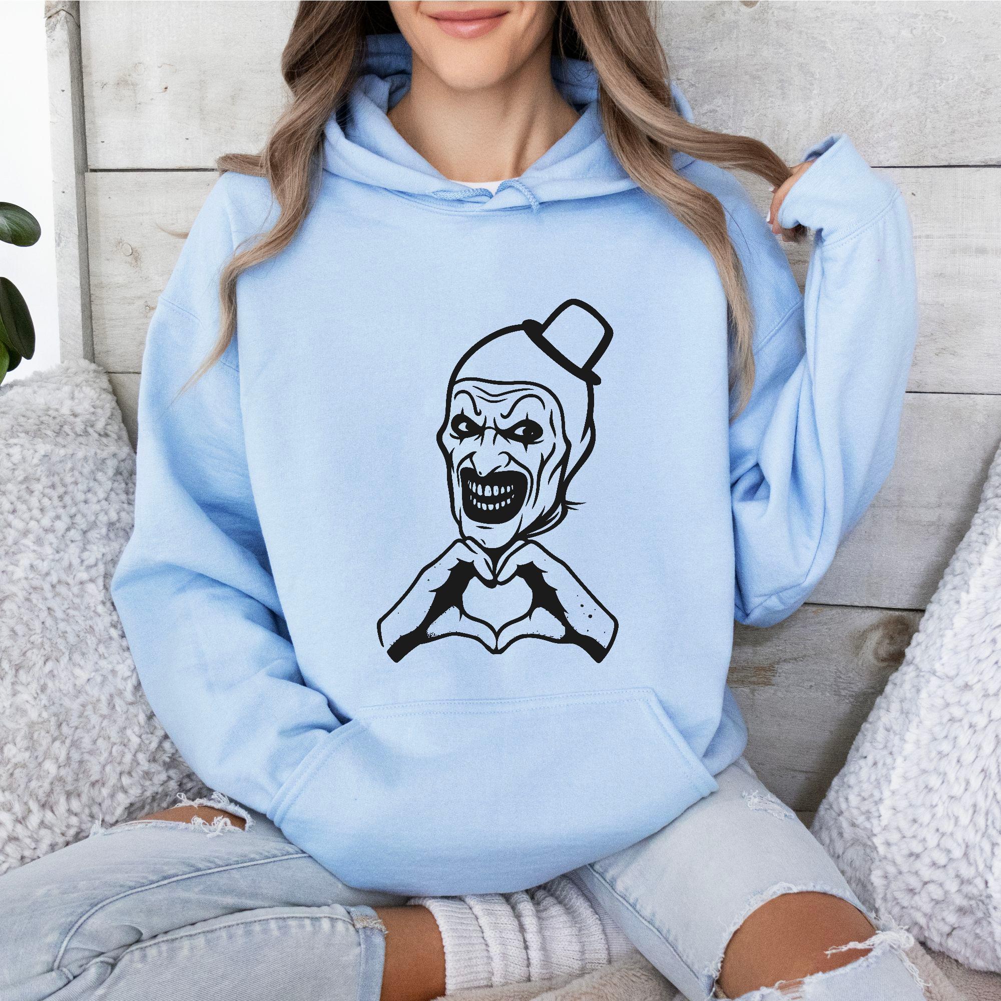 Creepy Horror Clown Hoodie Scary Halloween Graphic Tee Creepy Heart ...