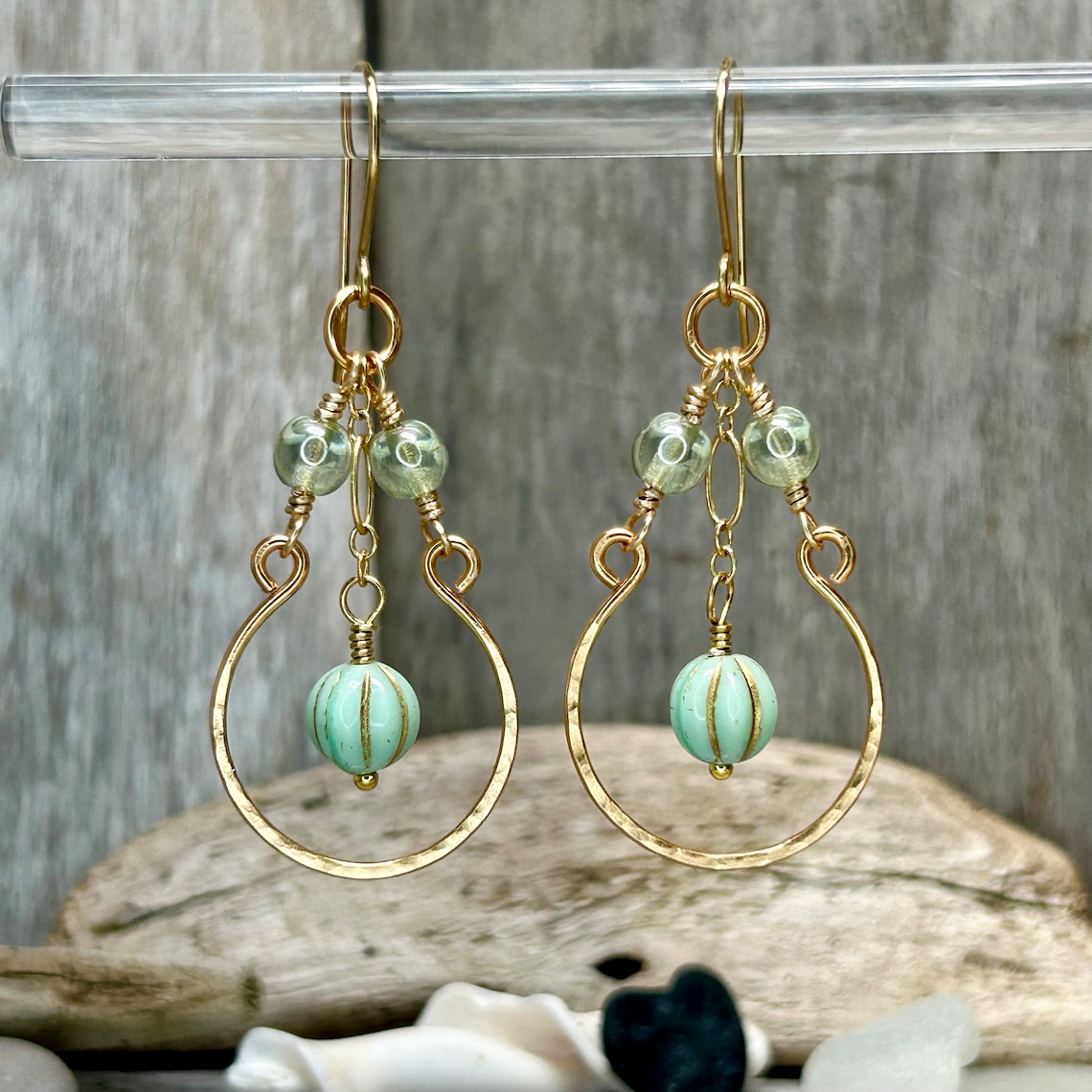Vintage Style Mint Green and Gold Earrings, Mint Green Melon Focal ...