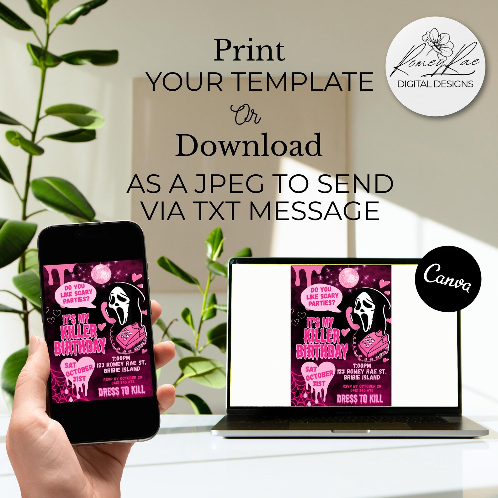 Pink Scream Halloween Birthday Invitation | Killer Birthday Party ...