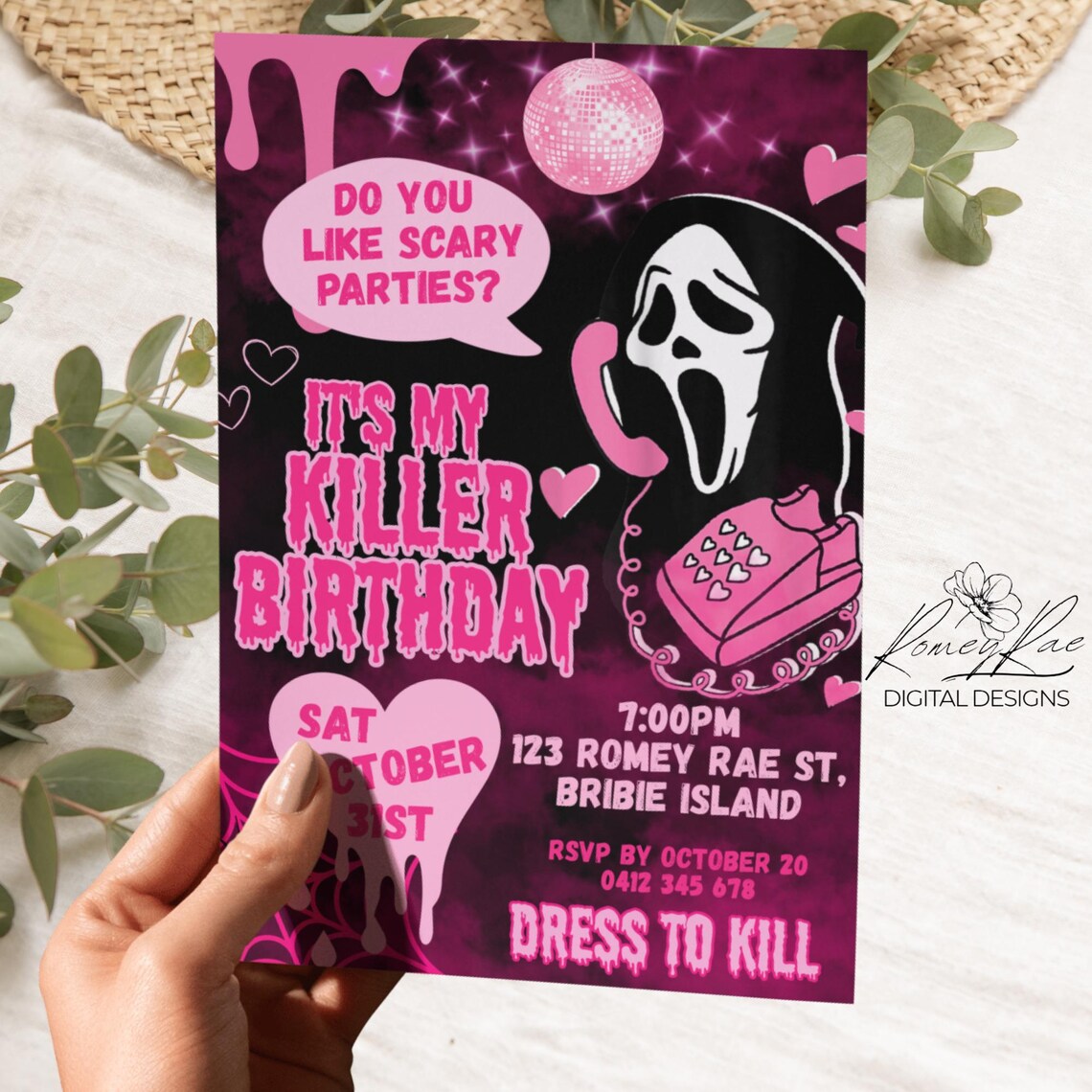 Pink Scream Halloween Birthday Invitation | Killer Birthday Party ...