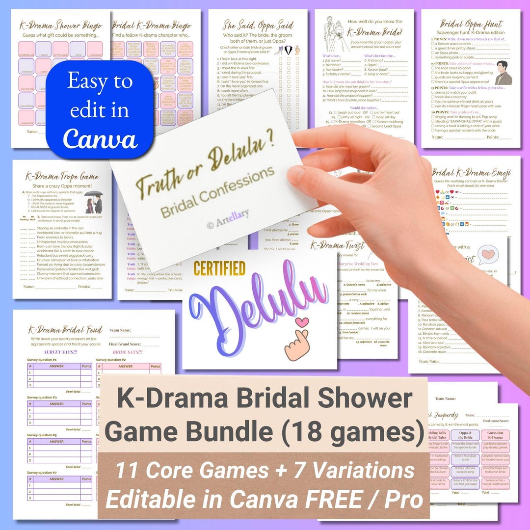 K-drama Bridal Shower Games Bundle | Oppa Fangirl Bachelorette Party ...