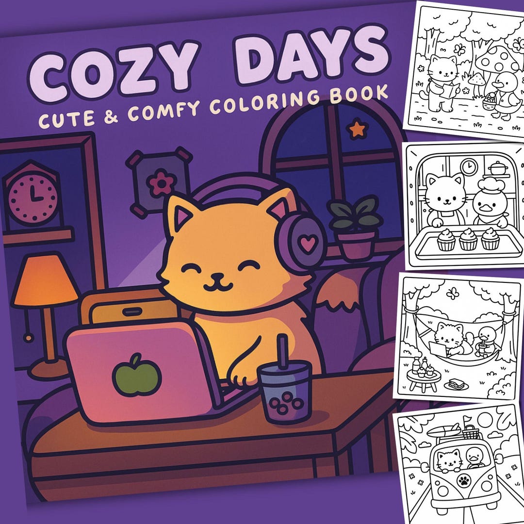 Kawaii Coloring Book: Cozy Home Scenes & Animals (PDF Download - Etsy