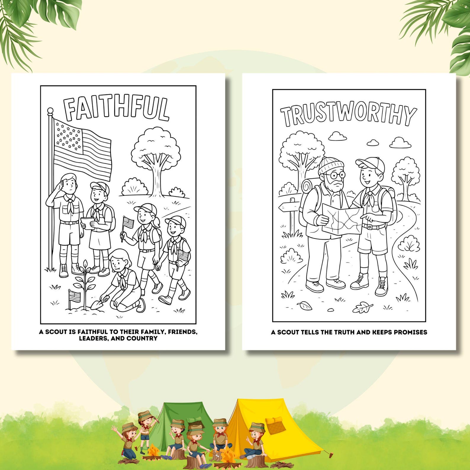 12 Scout Law Traits Coloring Pages: Cub Scout Activity, Printable ...