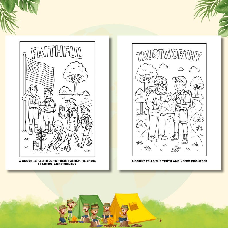 12 Scout Law Traits Coloring Pages: Cub Scout Activity, Printable ...