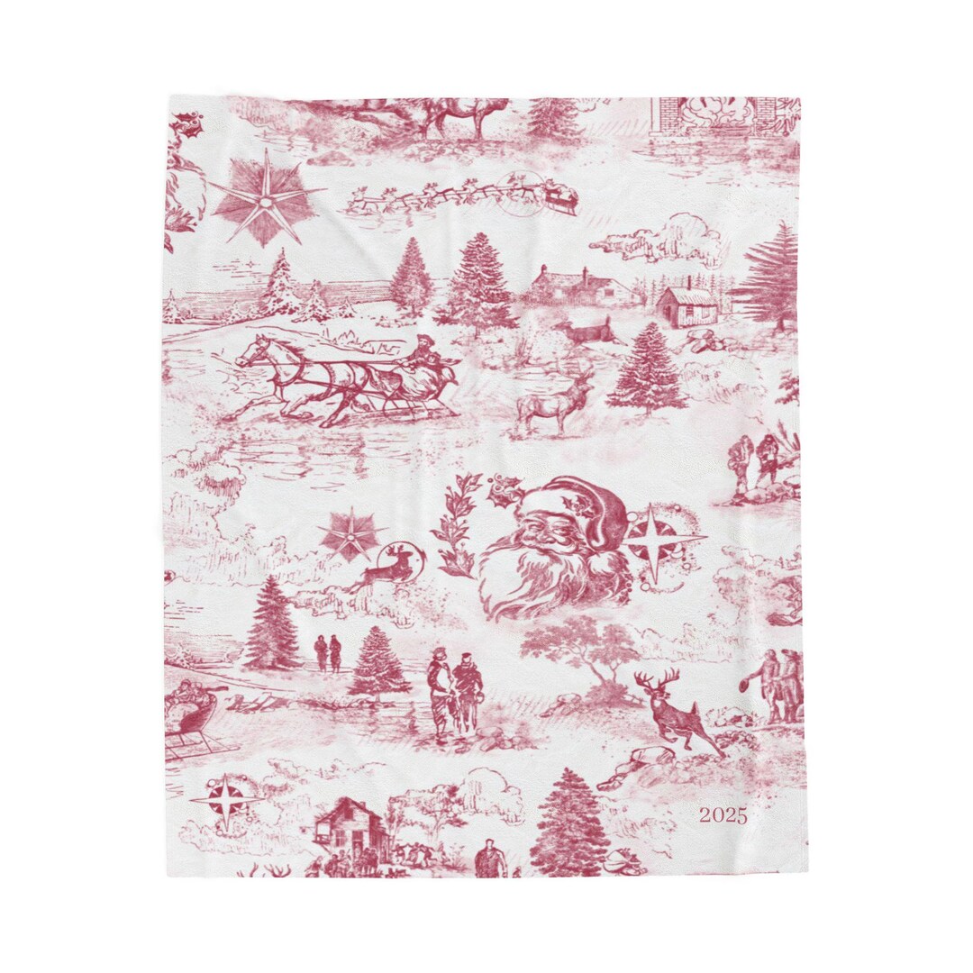 Vintage Toile Christmas Blanket,red Santa Toile Throw,classic French ...