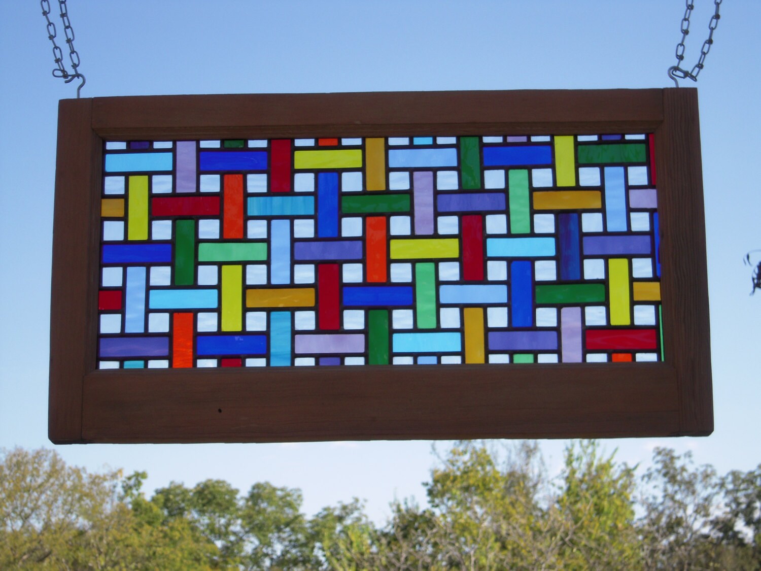 Leaded Stained Glass Basket Weave Panel - Etsy