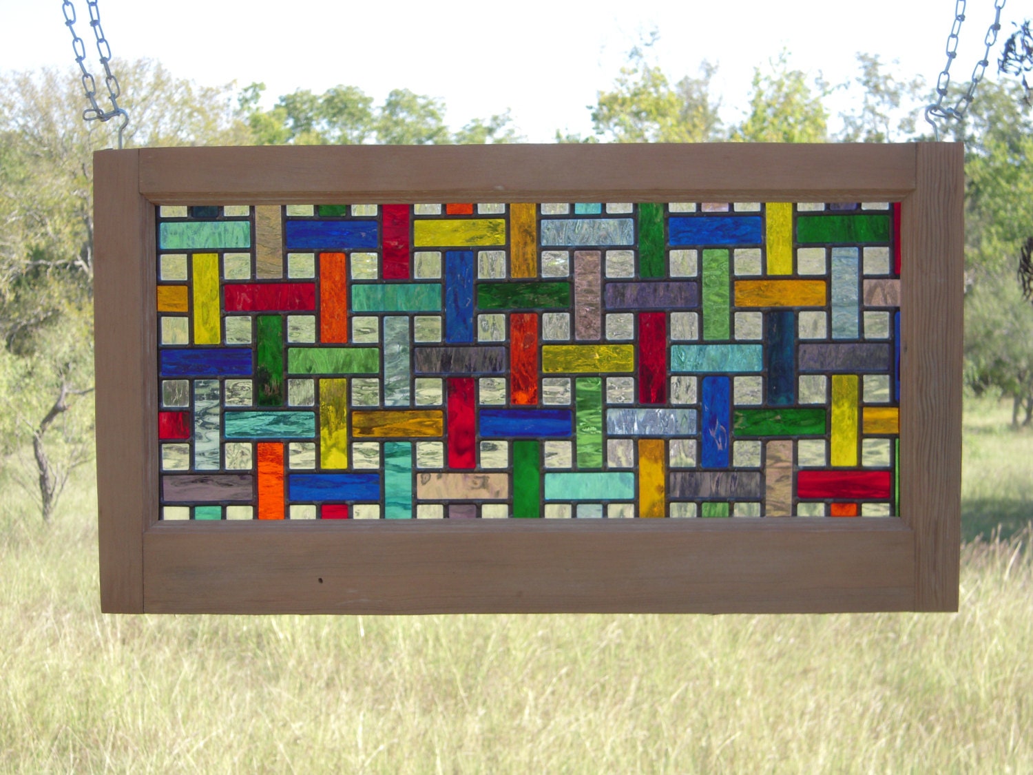 Leaded Stained Glass Basket Weave Panel - Etsy