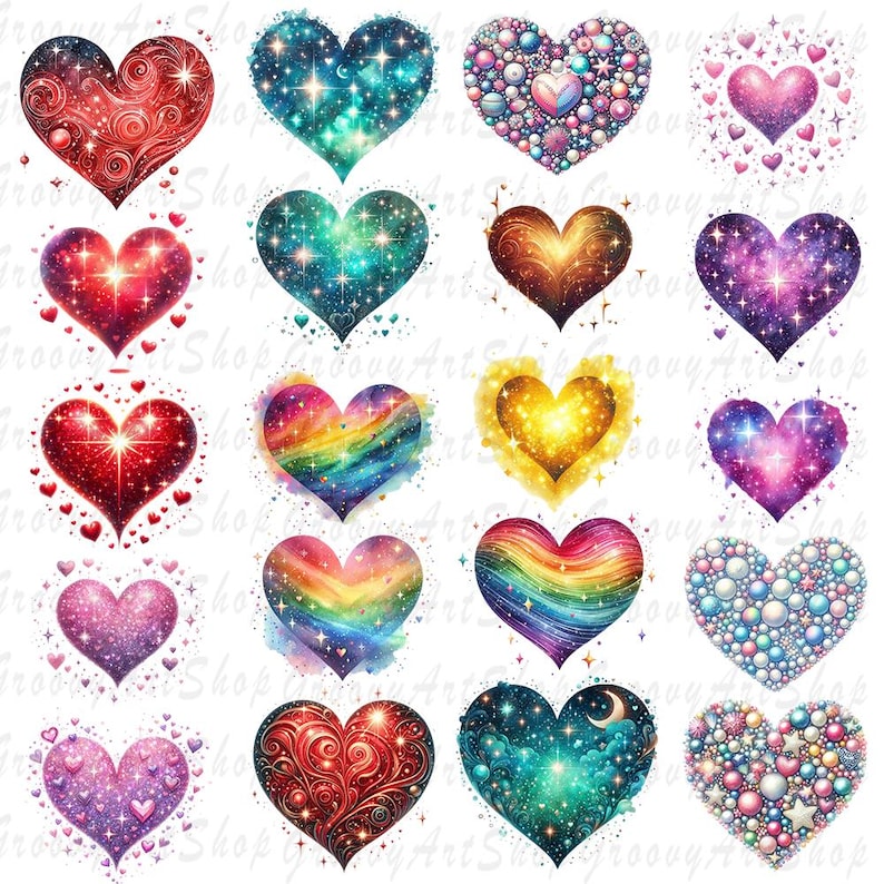 Rainbow Glitter Hearts Clipart Set – SVG & PNG, Commercial Use (digital ...
