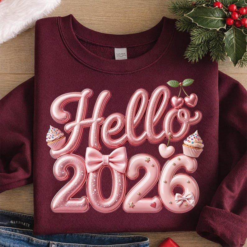 Hello 2026 PNG – Pink Balloon Typography New Year Design, Printable ...