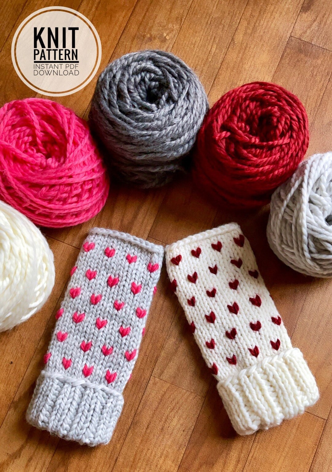 Floating Hearts Fingerless Mittens Knit Pattern, Valentine’s Day Knit ...