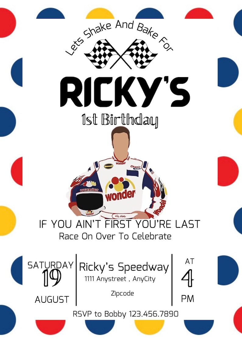 Talladega Nights Birthday Invitation: Ricky Bobby Race Car Party ...