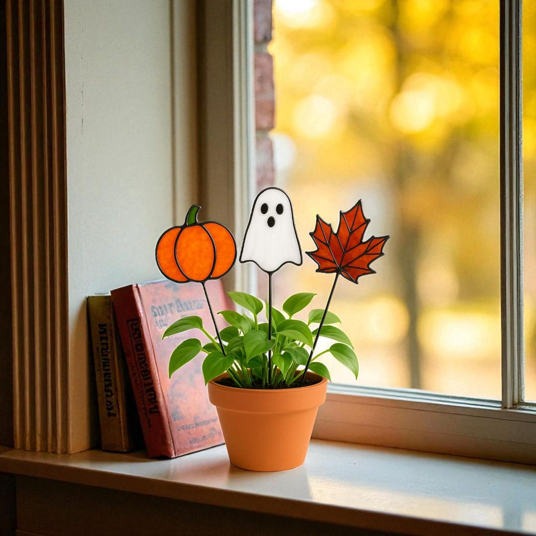 Stained Glass Halloween Suncatcher Set: Pumpkin, Ghost, Maple Leaf - Etsy