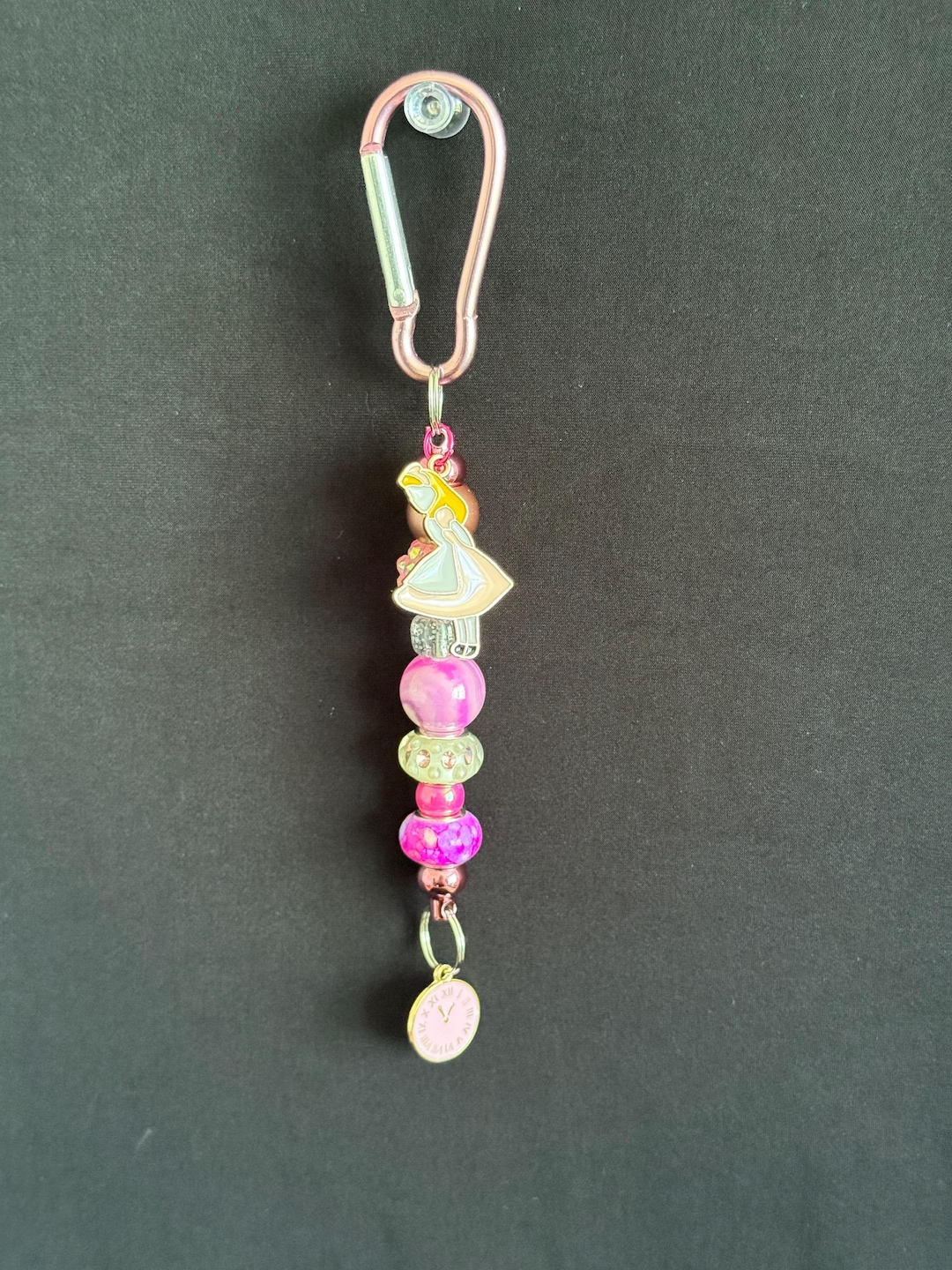 Pink Carabiner Keychain With Alice and Clock Charms - Etsy
