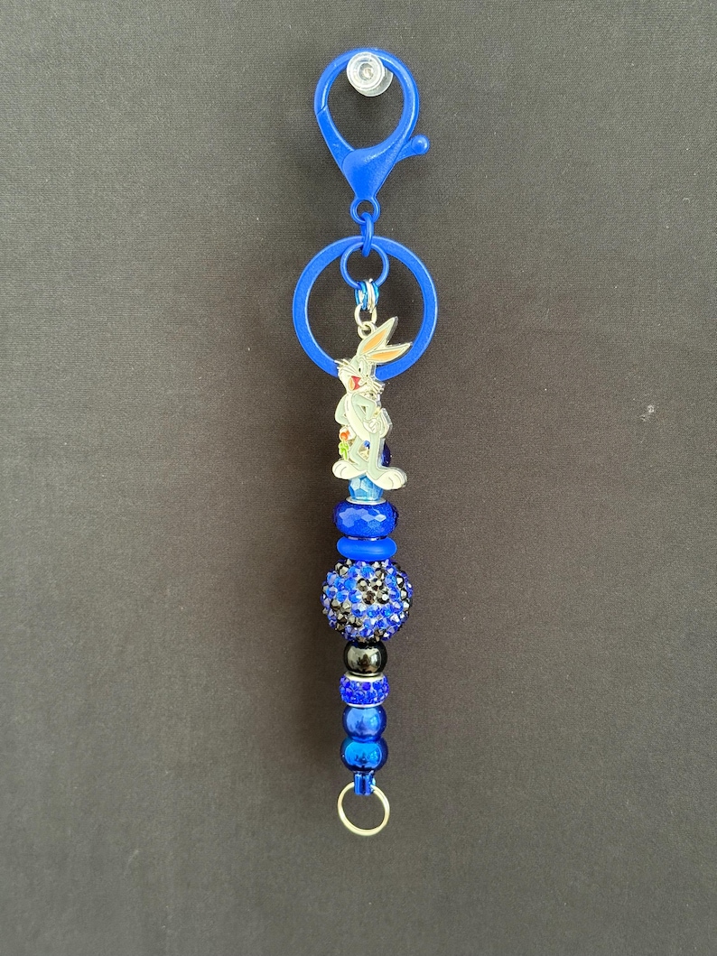 Blue Keychain With Cartoon Rabbit Charm - Etsy