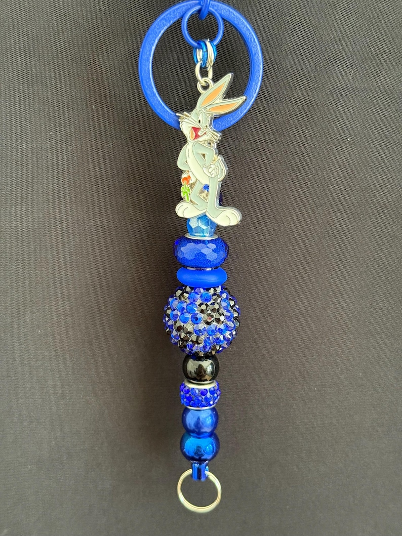 Blue Keychain With Cartoon Rabbit Charm - Etsy