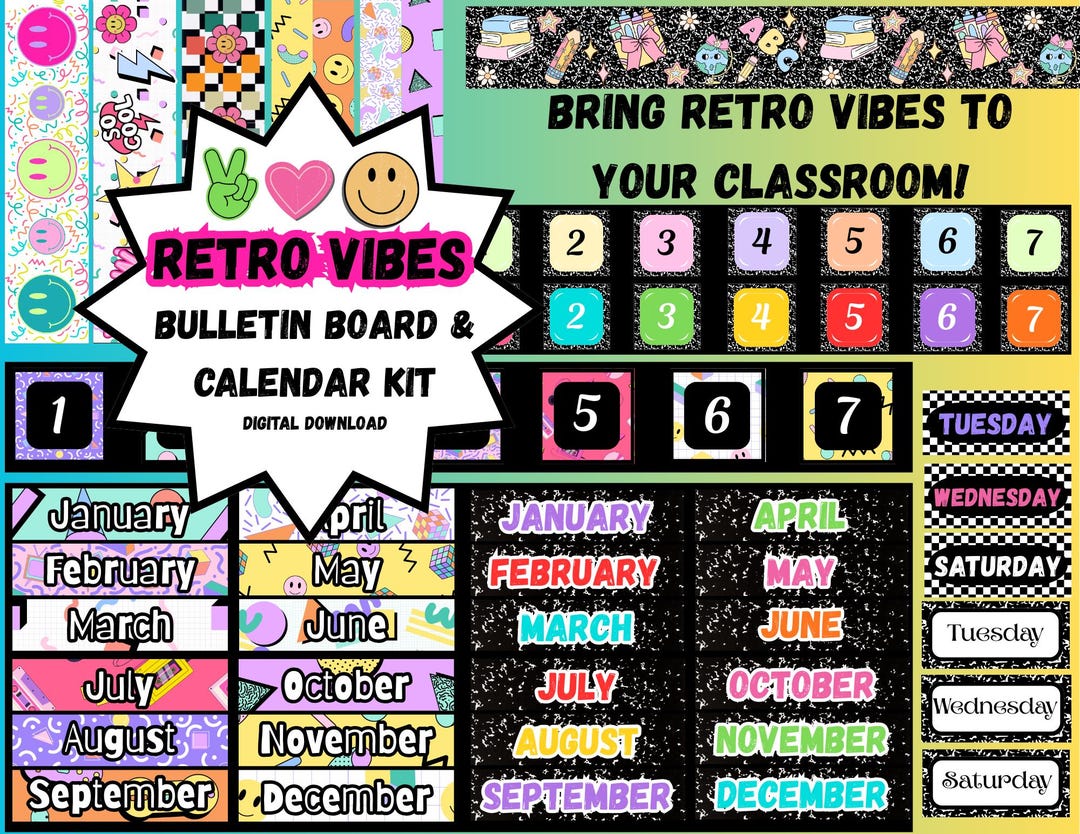 Retro Classroom Decor | Bright Fun Patterns for Bulletin Boards ...