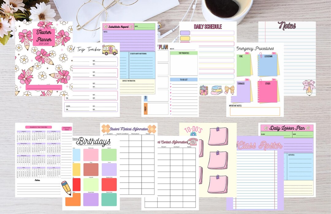 Cute Teacher Planner Printable | Girly Homeschool Classroom Organizer ...