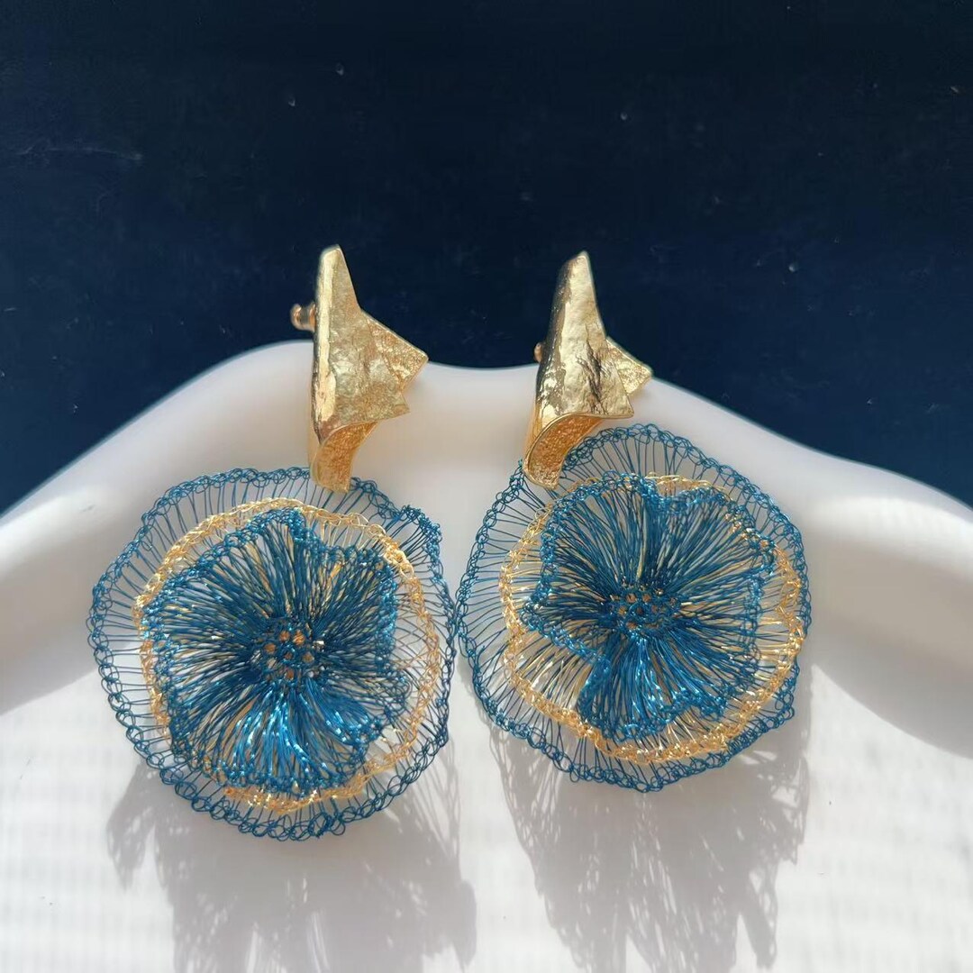 Handmade Metal Crochet Earrings: Three-layer Petal Design in Gold ...