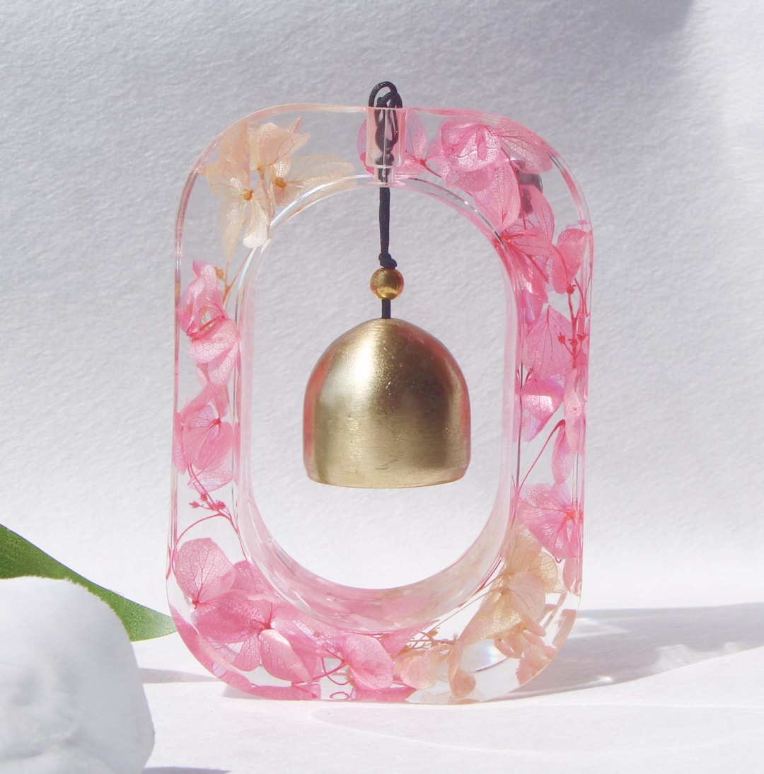 Pink Hydrangea Magnetic Doorbell Chime: Handmade Resin Brass Bell - Etsy